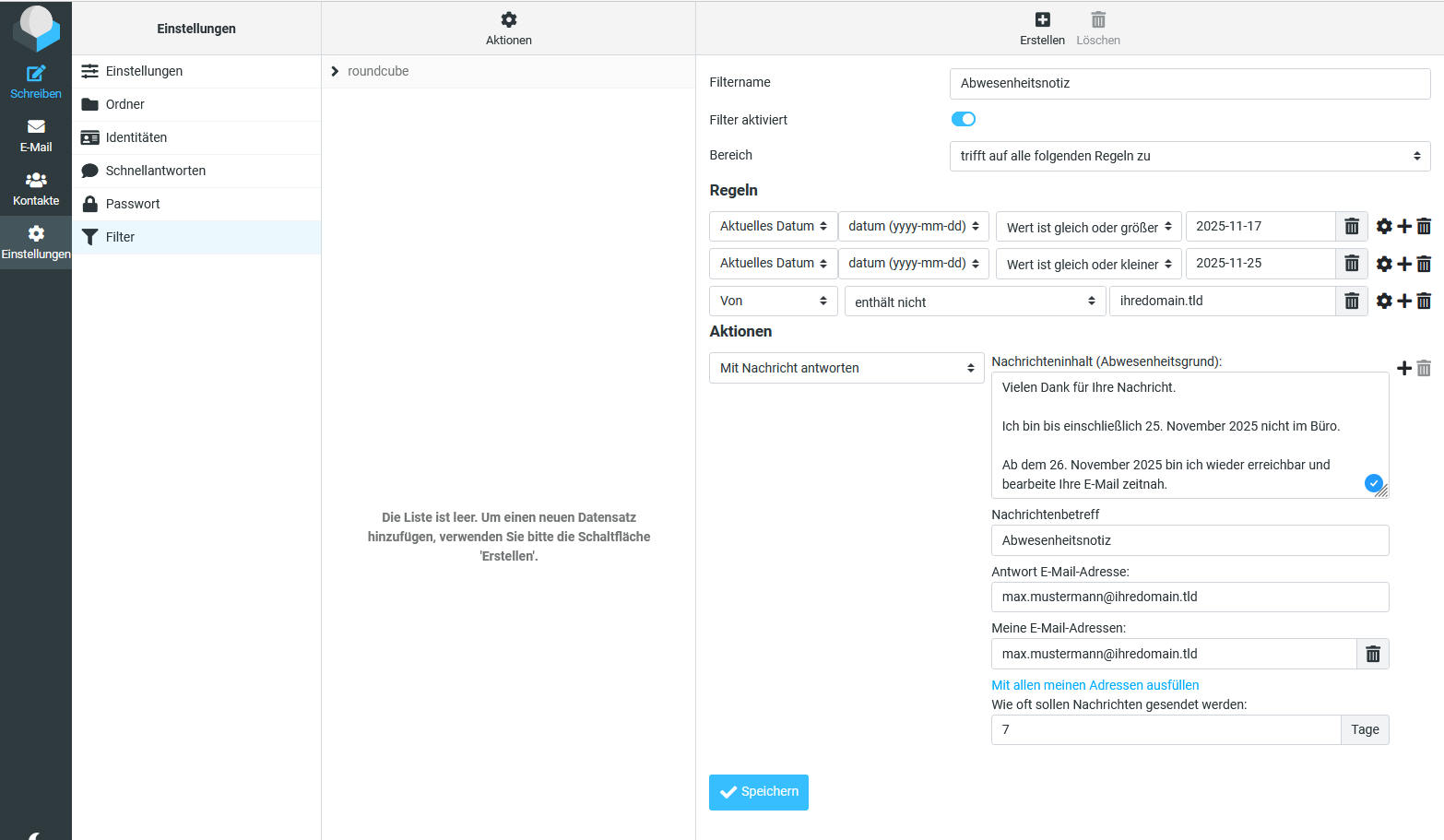Autoresponder in Roundcube über Filter einrichten